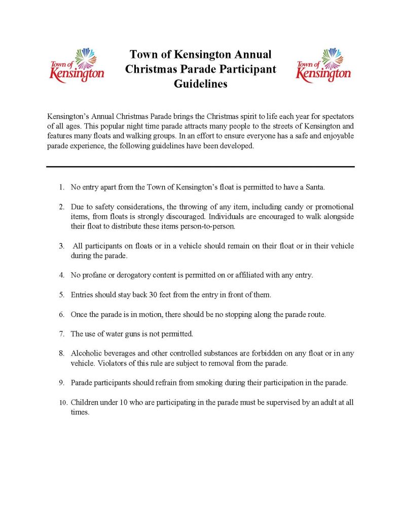 Christmas Parade Guidelines | Town of Kensington